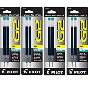 Value Pack of 6 - Pilot G2 Gel Ink Refills for Rolling Ball Pen, Fine Point, Teal (77257)