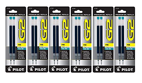 Value Pack of 6 - Pilot G2 Gel Ink Refills for Rolling Ball Pen, Fine Point, Teal (77257)