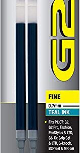 Value Pack of 6 - Pilot G2 Gel Ink Refills for Rolling Ball Pen, Fine Point, Teal (77257)