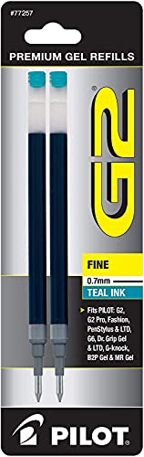 Value Pack of 6 - Pilot G2 Gel Ink Refills for Rolling Ball Pen, Fine Point, Teal (77257)