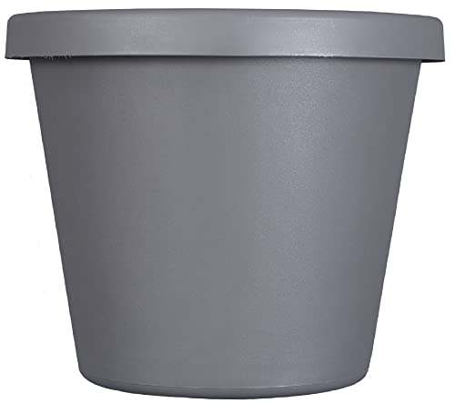 The HC Companies 15.5 Inch Round Classic Planter - Plastic Plant Pot for Indoor Outdoor Plants Flowers Herbs, Warm Gray