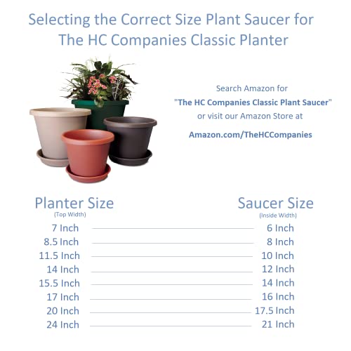 The HC Companies 15.5 Inch Round Classic Planter - Plastic Plant Pot for Indoor Outdoor Plants Flowers Herbs, Warm Gray