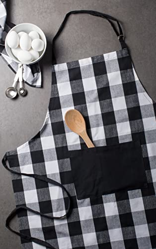 DII Unisex Buffalo Check Kitchen Collection, Classic Farmhouse Chef Apron, One Size, Black & White