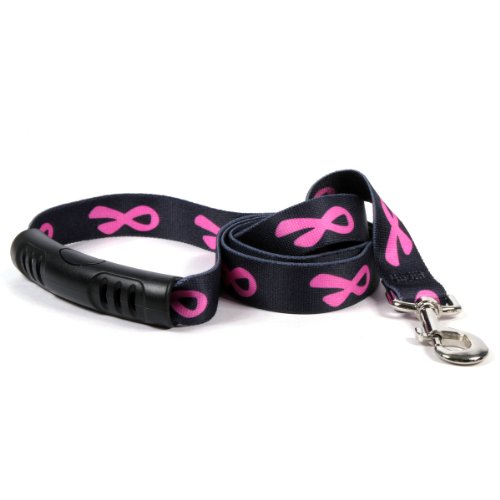 Yellow Dog Design Breast Cancer Black EZ-Grip Dog Leash with Comfort Handle, Small/Medium