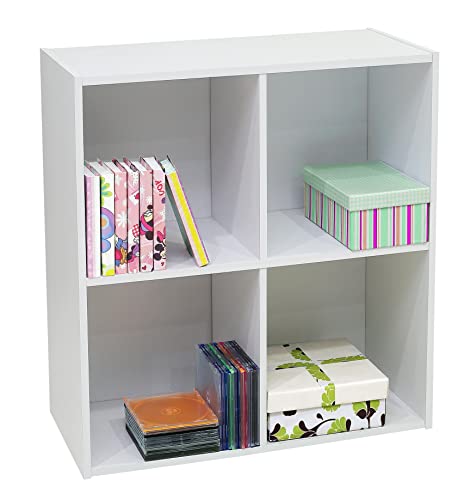 Kings Brand Furniture White Wood 4 Cube Organizer Storage Bookcase