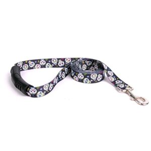 yellow dog design sugar skulls black ez-grip dog leash-with comfort handle-small/medium-3/4 and 5 feet (60")