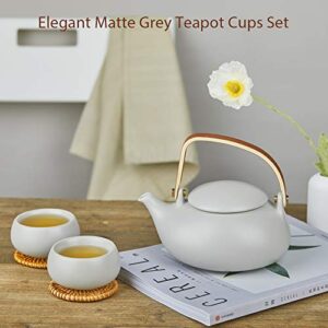 ZENS Ceramic Teapot with Infuser, Bentwood Handle Japanese Loose Leaf Tea Pot, 27 Ounces Matte Grey 2 Cup Teapot for Afternoon Tea Women Gift