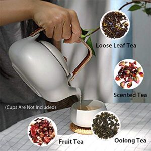 ZENS Ceramic Teapot with Infuser, Bentwood Handle Japanese Loose Leaf Tea Pot, 27 Ounces Matte Grey 2 Cup Teapot for Afternoon Tea Women Gift