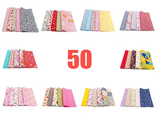 RayLineDo 50pcs 8 x 8 inches (20cmx20cm) Printed Cotton Fabric Bundle Squares Patchwork DIY Sewing Scrapbooking Quilting Pattern Artcraft