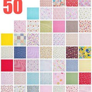 RayLineDo 50pcs 8 x 8 inches (20cmx20cm) Printed Cotton Fabric Bundle Squares Patchwork DIY Sewing Scrapbooking Quilting Pattern Artcraft