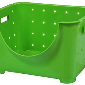 Basicwise Stackable Plastic Storage Container, Green Stacking Bins