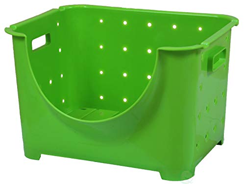 Basicwise Stackable Plastic Storage Container, Green Stacking Bins