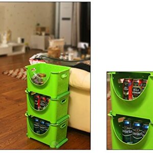 Basicwise Stackable Plastic Storage Container, Green Stacking Bins