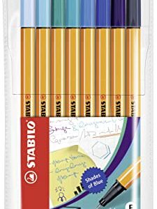 STABILO Point 88 Fineliner Pen Wallet of 8, Pack of 8 Shades of Blue, Assorted Colours Shades of Blue