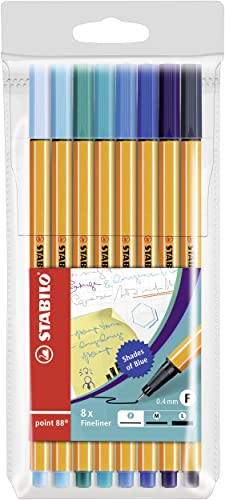 STABILO Point 88 Fineliner Pen Wallet of 8, Pack of 8 Shades of Blue, Assorted Colours Shades of Blue