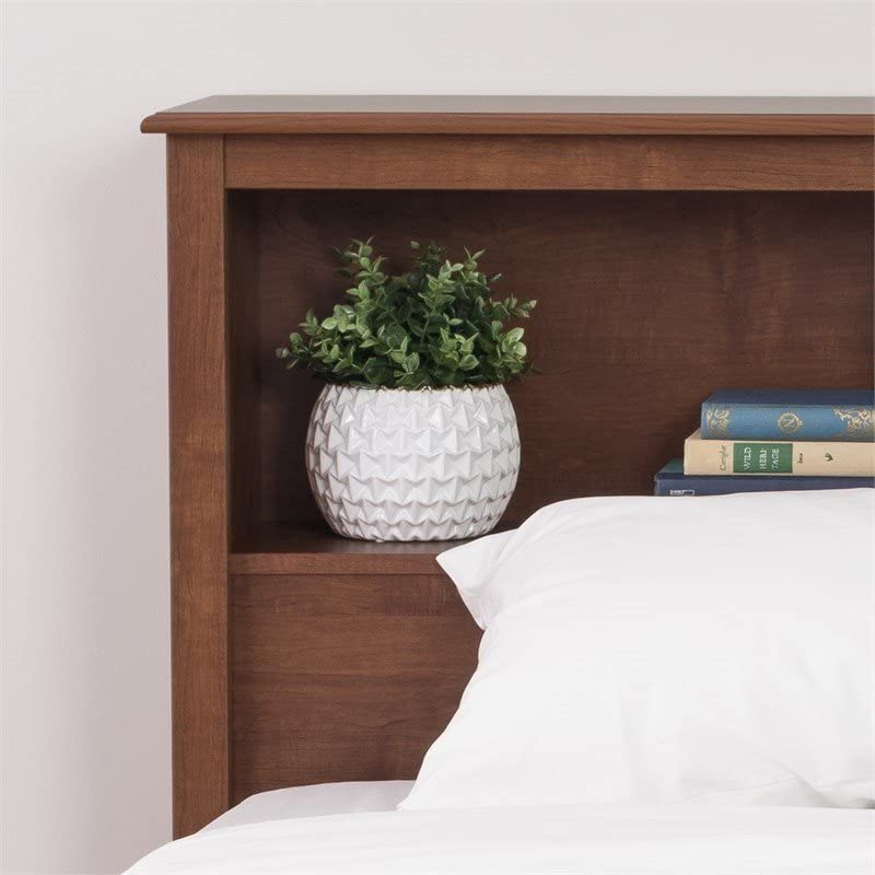 BOWERY HILL Country Style King Size Wood Bookcase Bed Headboard and Cabinet Storage in Cherry