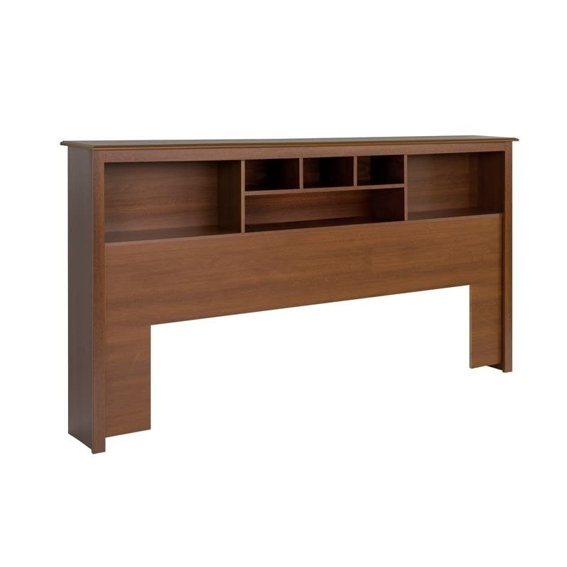 BOWERY HILL Country Style King Size Wood Bookcase Bed Headboard and Cabinet Storage in Cherry