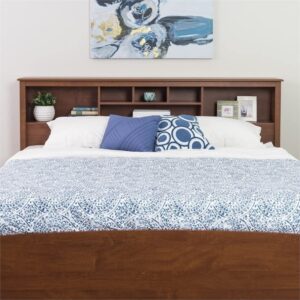 BOWERY HILL Country Style King Size Wood Bookcase Bed Headboard and Cabinet Storage in Cherry