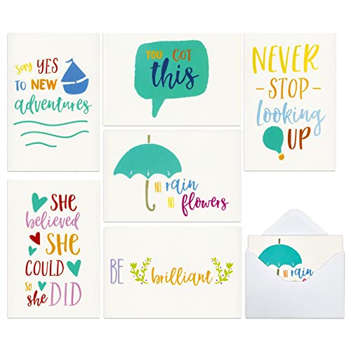 48 Pack Motivational Cards Featuring Positive Quotes and Envelopes, 6 Designs for All Ages, 10.2 x 15.2 cm