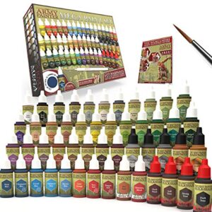 the army painter miniature painting kit with wargamer regiment miniatures paint brush - miniature paint set for miniature figures, 50 nontoxic model paints - mega paint set of 3