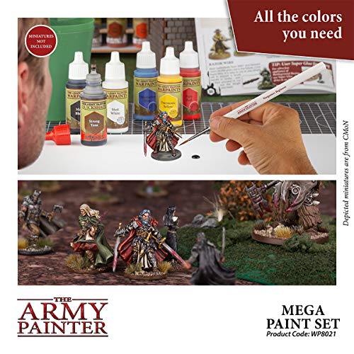 The Army Painter Miniature Painting Kit with Wargamer Regiment Miniatures Paint Brush - Miniature Paint Set for Miniature Figures, 50 Nontoxic Model Paints - Mega Paint Set of 3