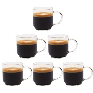 zenco living espresso cups (4 ounce) with large handle, set of 6 - glass coffee cups for nespresso lungo, double espresso, cortado