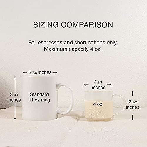 zenco living Espresso Cups (4 Ounce) with Large Handle, Set of 6 - Glass Coffee Cups for Nespresso Lungo, Double Espresso, Cortado