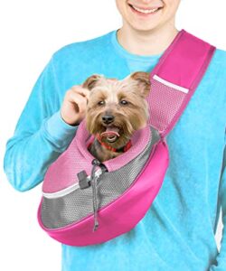 cuddlissimo! pet sling carrier - small dog puppy cat carrying bag purse pouch - for pooch doggy doggie yorkie chihuahua baby papoose bjorn - hiking front backpack chest body holder pack to wear (pink)