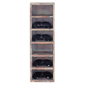 MyGift Wall Mounted Rustic Solid Torched Wood Sunglasses Holder Organizer Shelf, Freestanding Vertical Eyewear Retail Display Rack, Holds 6 Pairs