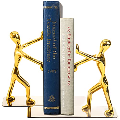 Fasmov Heavy Duty Stainless Steel Man Bookends Nonskid Bookends Art Bookend,1 Pair(Glod)