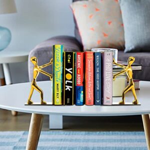 Fasmov Heavy Duty Stainless Steel Man Bookends Nonskid Bookends Art Bookend,1 Pair(Glod)