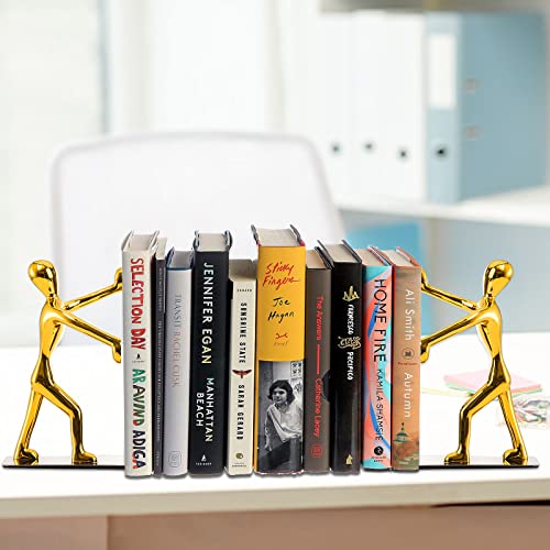 Fasmov Heavy Duty Stainless Steel Man Bookends Nonskid Bookends Art Bookend,1 Pair(Glod)