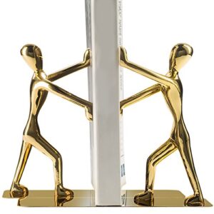 Fasmov Heavy Duty Stainless Steel Man Bookends Nonskid Bookends Art Bookend,1 Pair(Glod)