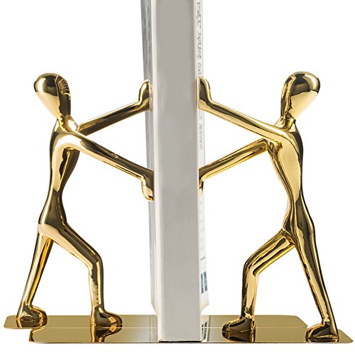 Fasmov Heavy Duty Stainless Steel Man Bookends Nonskid Bookends Art Bookend,1 Pair(Glod)