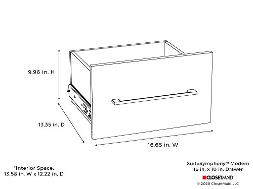 ClosetMaid SuiteSymphony Wood, Add On Accessory Modern Style, For Storage, Closet, Clothes, Size Units, Pure White/Satin Nickel, 16-Inch X 10-Inch Drawer