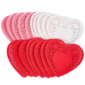 600pcs paper doilies for crafts - valentines day decorations red/pink/white lace heart cutouts, wedding valentine's party decor ornaments, 4"