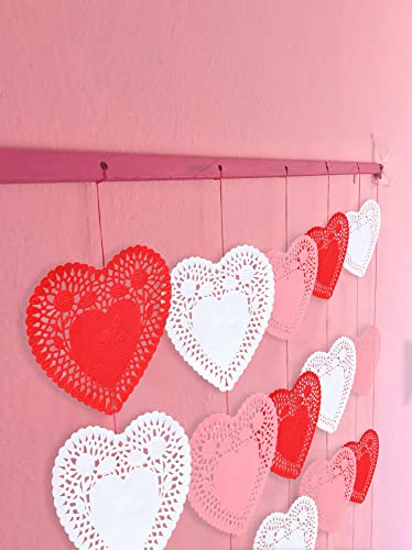 600PCS Paper Doilies for Crafts - Valentines Day Decorations Red/Pink/White Lace Heart Cutouts, Wedding Valentine's Party Decor Ornaments, 4"