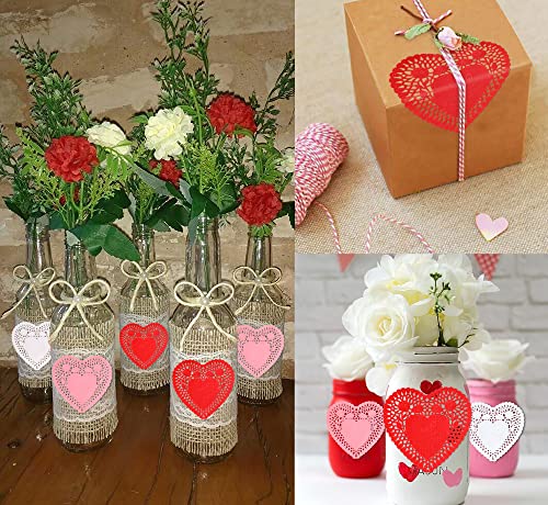 600PCS Paper Doilies for Crafts - Valentines Day Decorations Red/Pink/White Lace Heart Cutouts, Wedding Valentine's Party Decor Ornaments, 4"