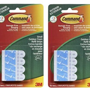 Command Outdoor Foam Hanging Strip Refills, Small, 16-Strips (17022AW-ES),2 PACKs