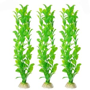 sungrow plastic aquarium plant set, vibrant green leaves with resin base, 3 pieces per pack