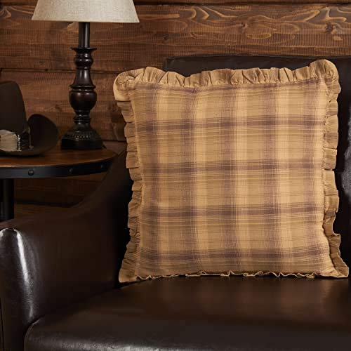 VHC Brands Prescott Plaid Cotton Rustic Square Pillow 16x16 Filled Bedding Accessory, 16" x 16"