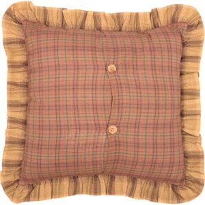 VHC Brands Prescott Plaid Cotton Rustic Square Pillow 16x16 Filled Bedding Accessory, 16" x 16"