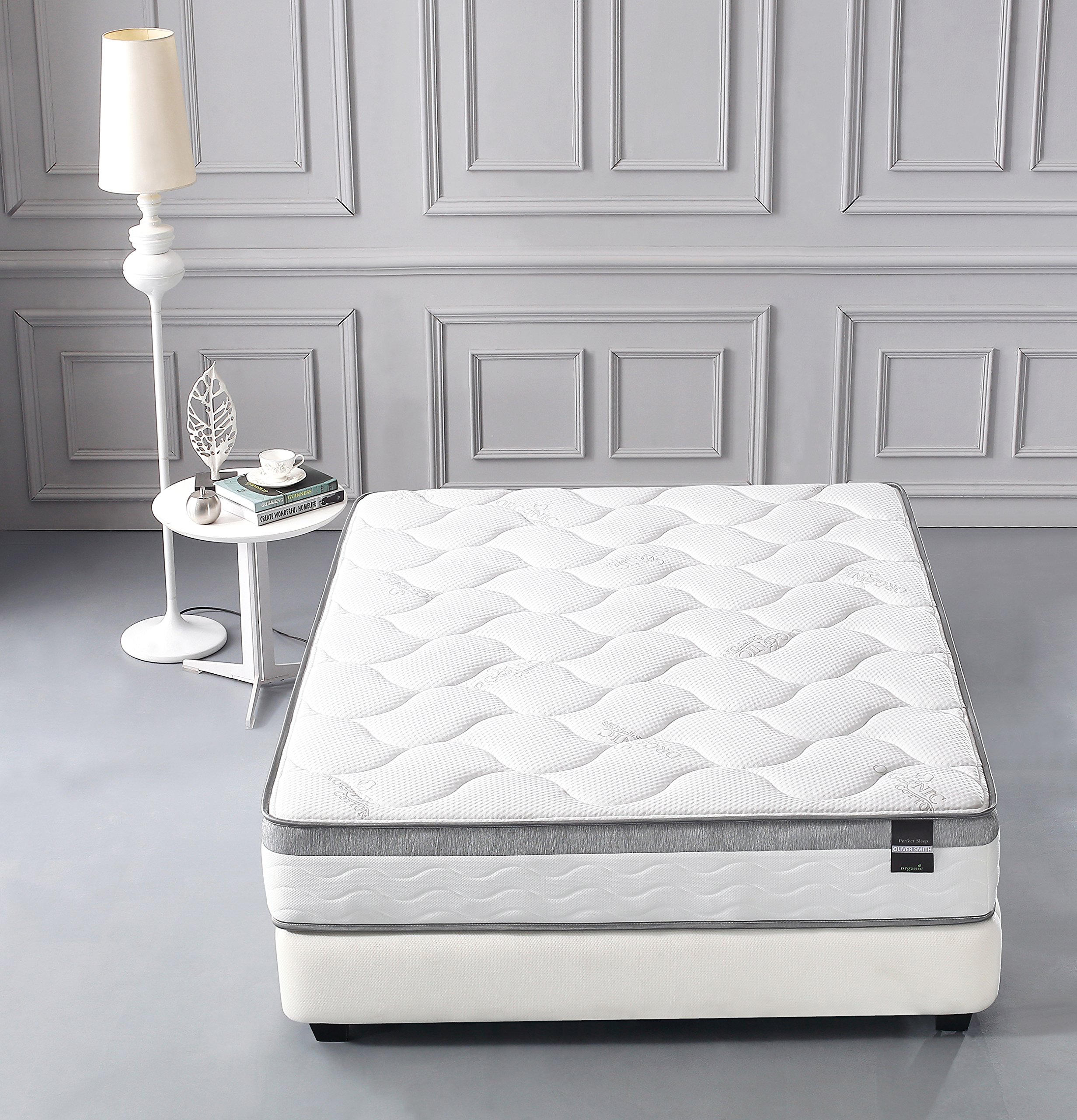 Oliver Smith - Organic Cotton - 10 Inch - Perfect Sleep - Comfort Plush Euro Pillow Top - Cool Memory Foam & Pocket Spring Mattress - Green Foam Certified - (furMattress_Chiland_10_Twin)