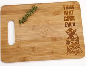 yoda best cook ever engraved bamboo wood cutting board with handle star wars foodie gift charcuterie butter board