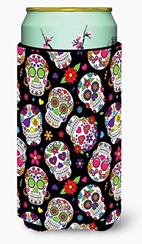 Caroline's Treasures BB5116TBC Day of The Dead Black Tall Boy Hugger Can Cooler Sleeve Hugger Machine Washable Drink Sleeve Hugger Collapsible Insulator Beverage Insulated Holder