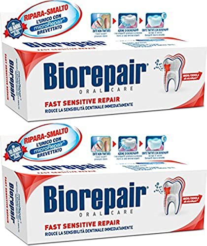 Biorepair: "Fast Sensitive Repair" Toothpaste with microRepair, New Formula - 2.5 Fluid Ounce (75ml) Tubes (Pack of 2) [ Italian Import ]