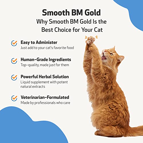 Pet Wellbeing Smooth BM Gold for Cats - Gentle Constipation Relief for Felines - Natural Herbal Supplement 2 oz (59 ml)