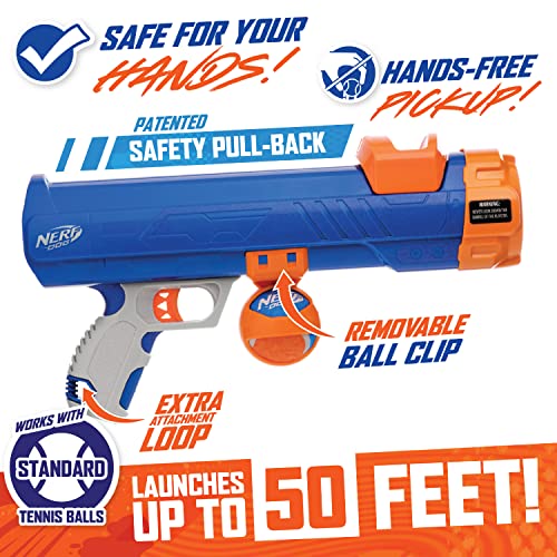 Nerf Dog Tennis Ball Blaster Dog Toy Blue/Orange, 16 Inch Compact Blaster with 1 Ball