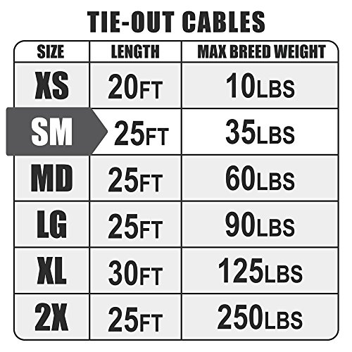 BV Pet Small Tie Out Cable for Dog up to 35 Pound, 25-Feet