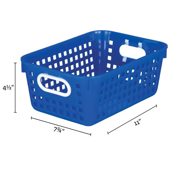 Really Good Stuff Multi-Purpose Plastic Storage Baskets for Classroom or Home Use - Stackable Mesh Plastic Baskets with Grip Handles 11" x 7.5" (Blue - Set of 12)